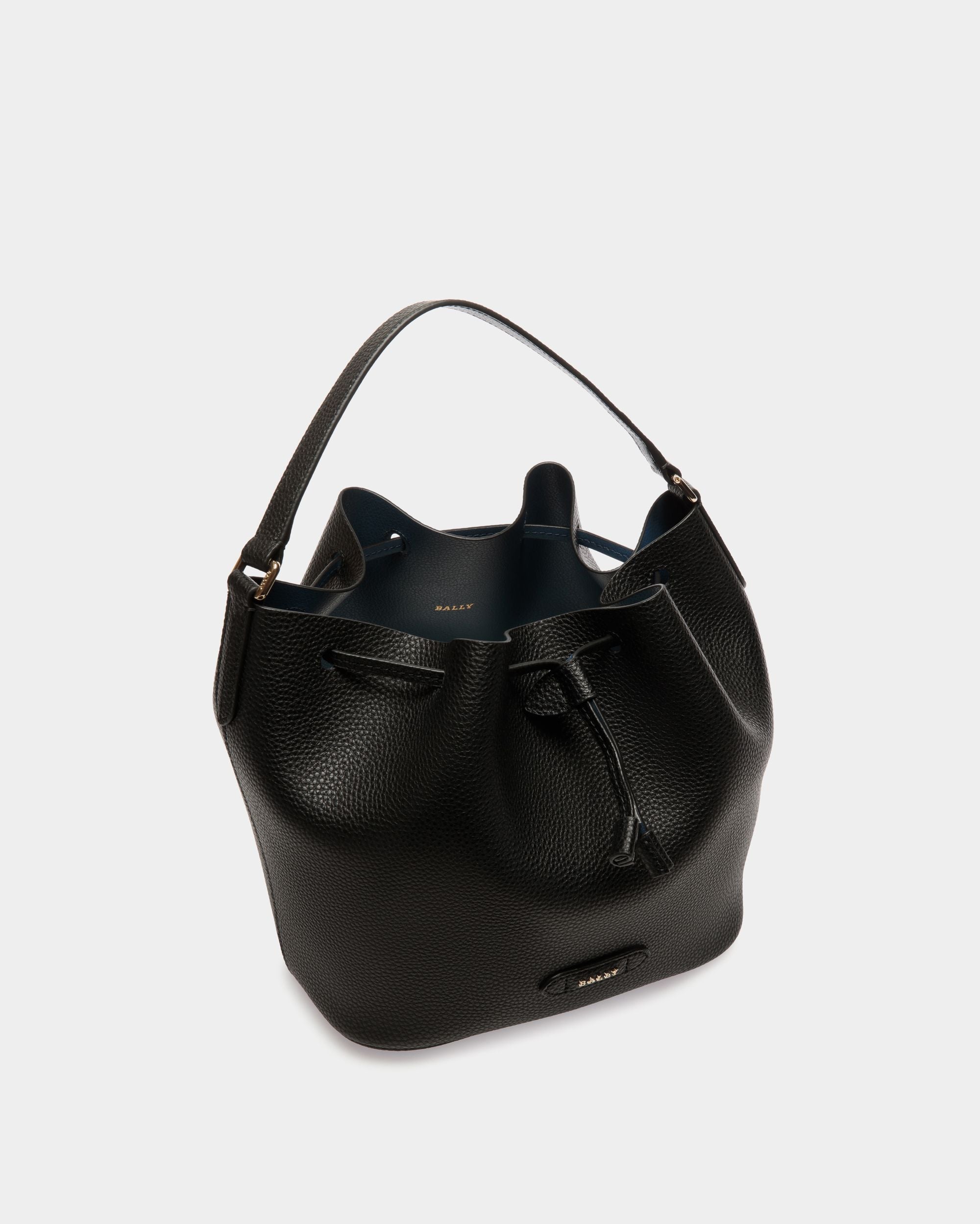 Women's Black Bucket Bag In Black Grained Leather | Bally Global