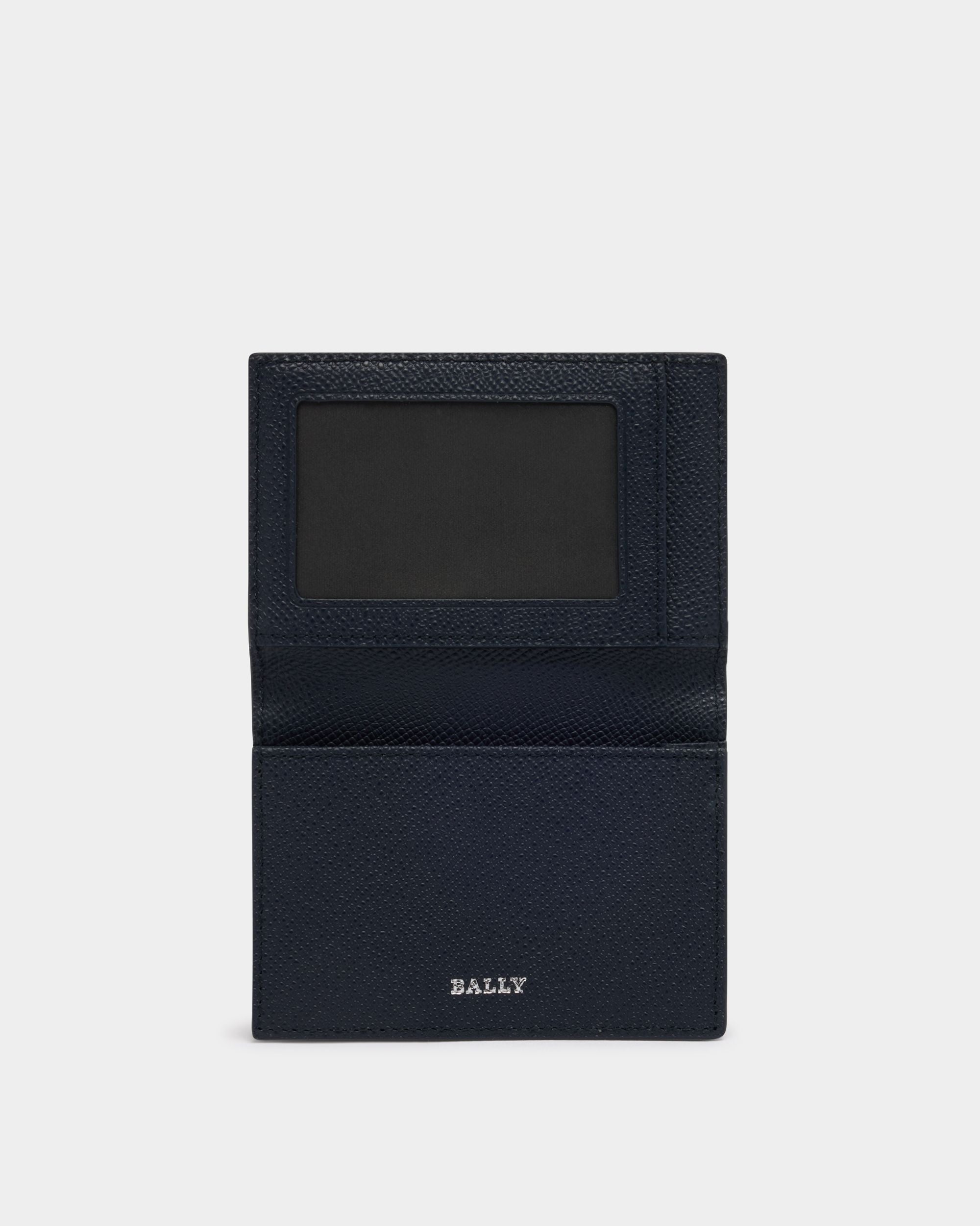 Men's Blue Business Card Holder in Navy Blue Embossed Leather | Bally ...