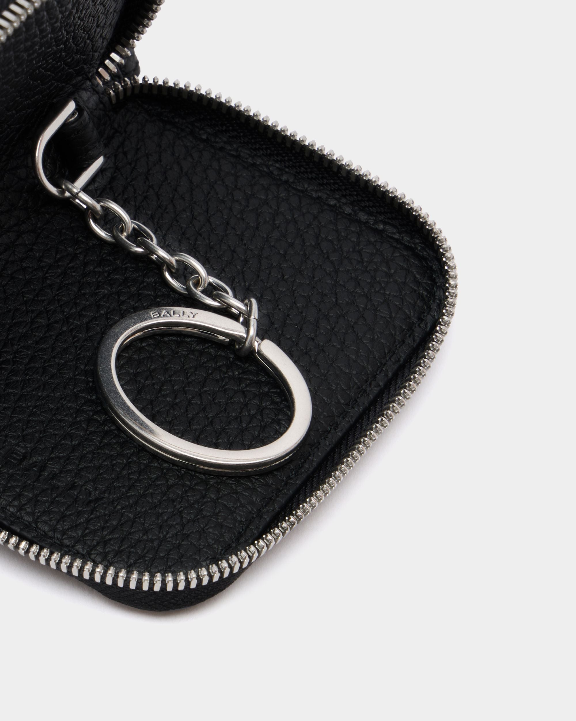 Men's Black Ribbon Key Holder in Black Grained Leather | Bally Global