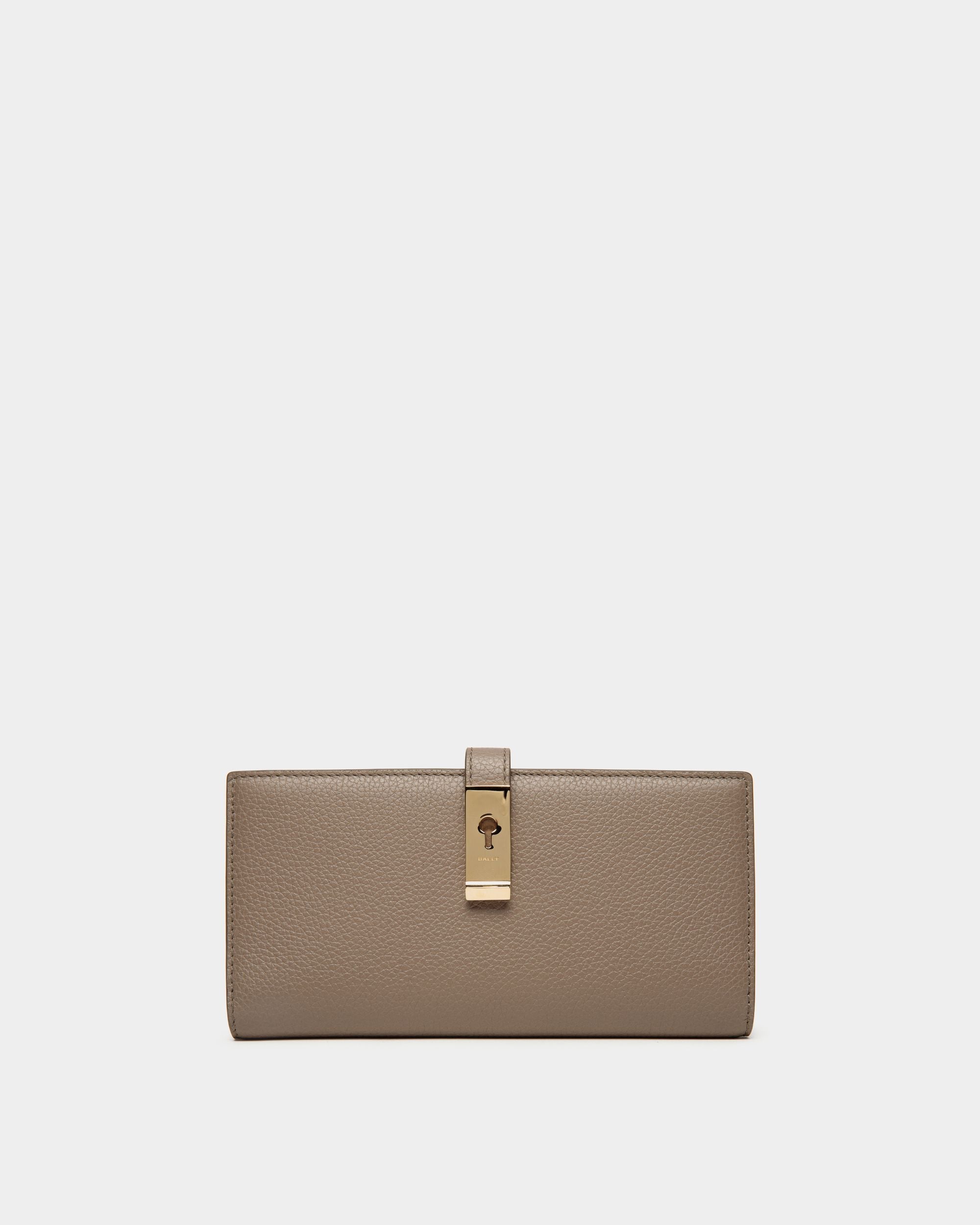 Women's Brown Lock Me Long Wallet In Taupe Grained Leather | Bally Global