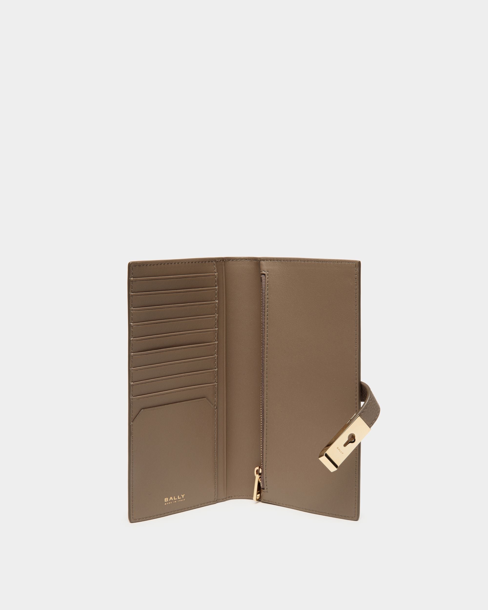 Women's Brown Lock Me Long Wallet In Taupe Grained Leather | Bally Global