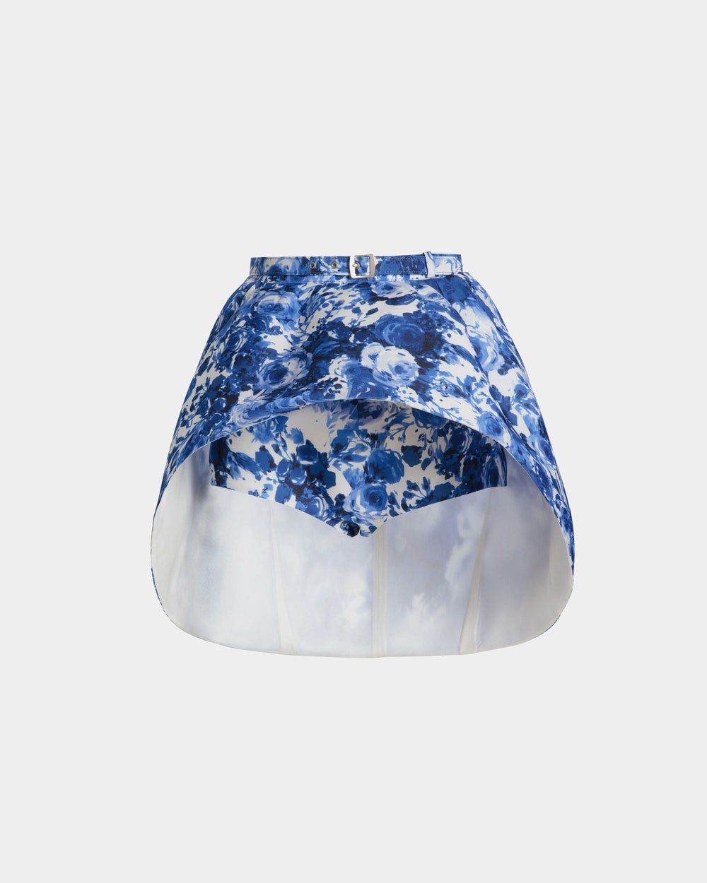 Women's Blue Mini Skirt with a Rosengarten Print in Blue Silk | Bally ...