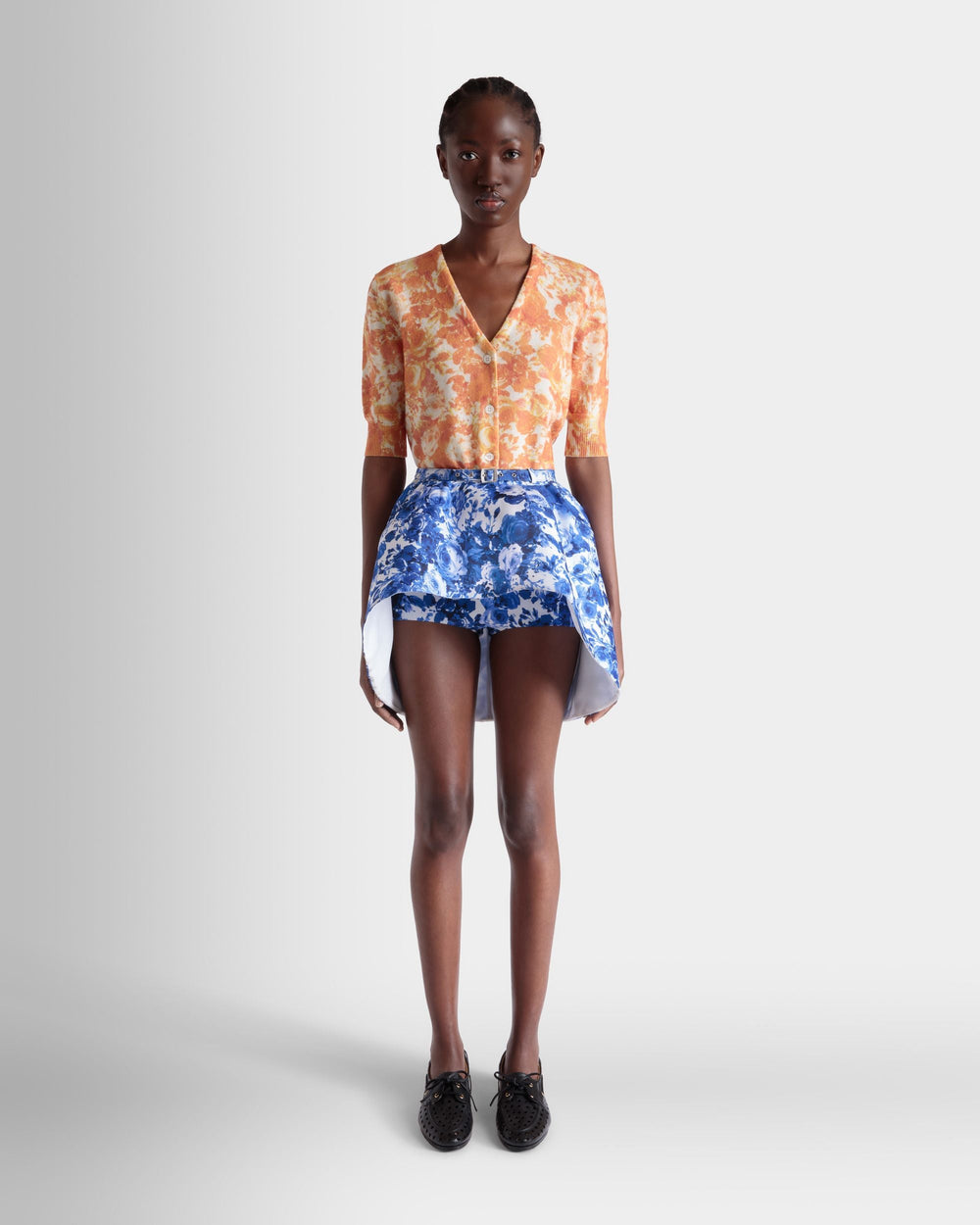 Women's Blue Mini Skirt with a Rosengarten Print in Blue Silk | Bally ...